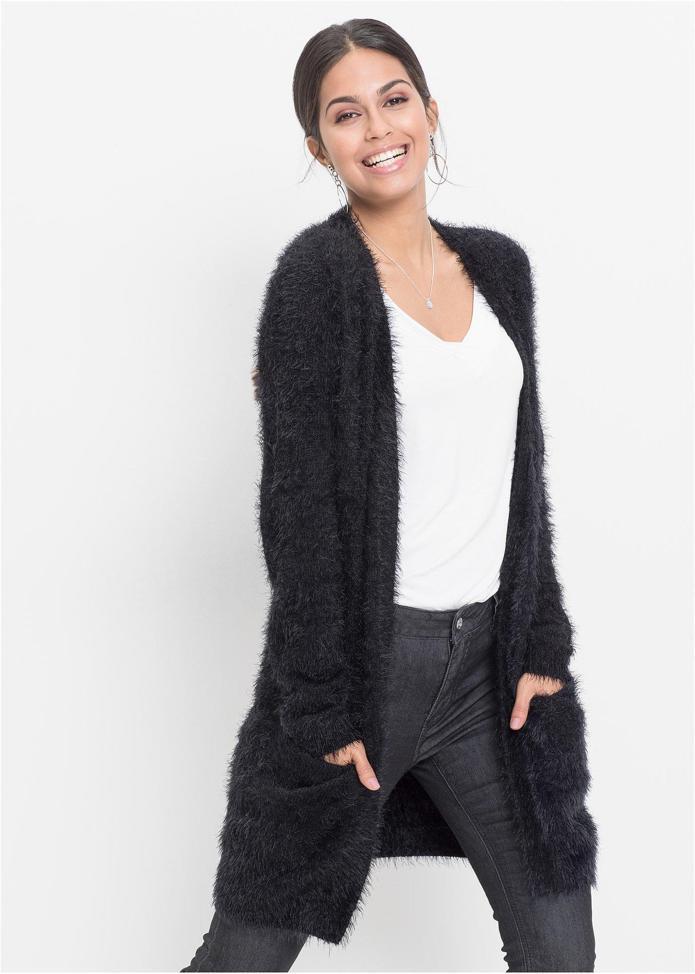 Zacht, fluffy vest met steekzakken - zwart