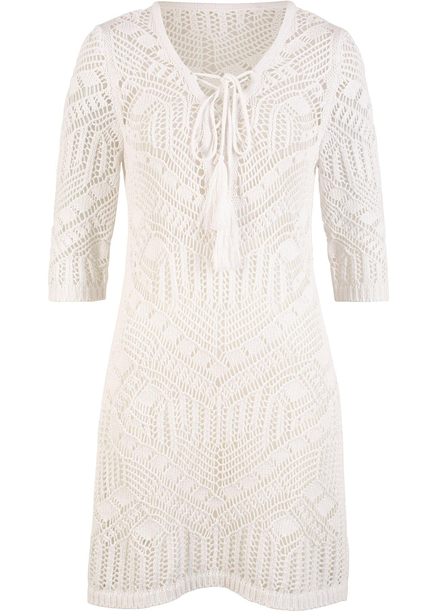 Luchtige strandjurk met trendy gehaakte kant - wit