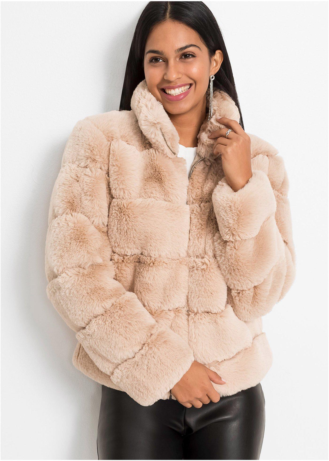 Imitatie bontjas met ritssluiting - roze
