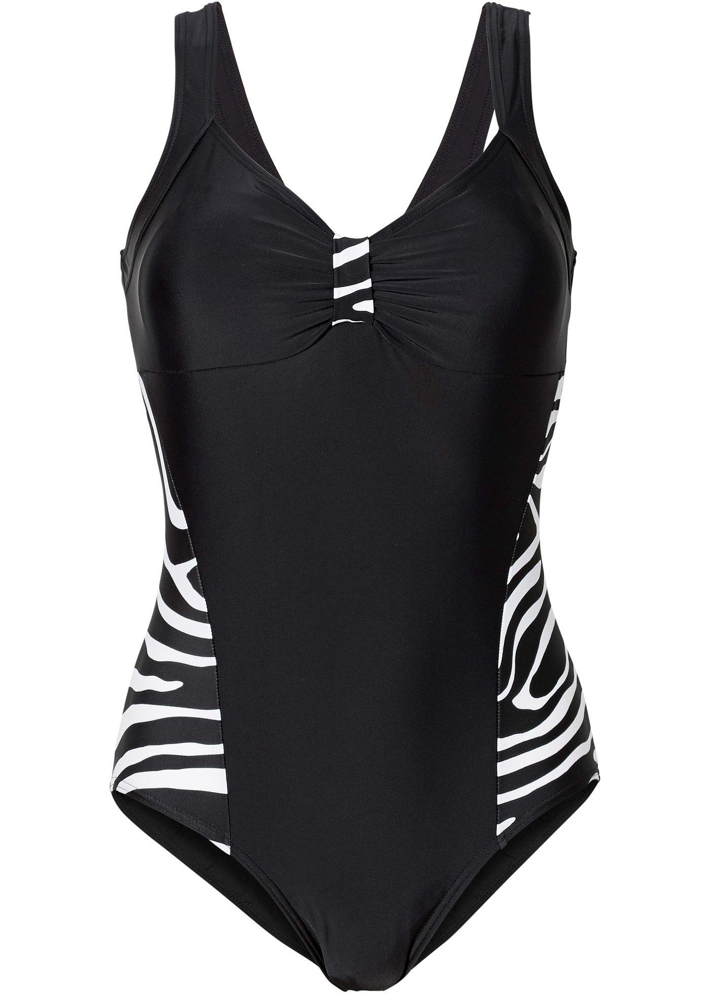 Badpak met inzetten opzij - zwart/wit zebraprint