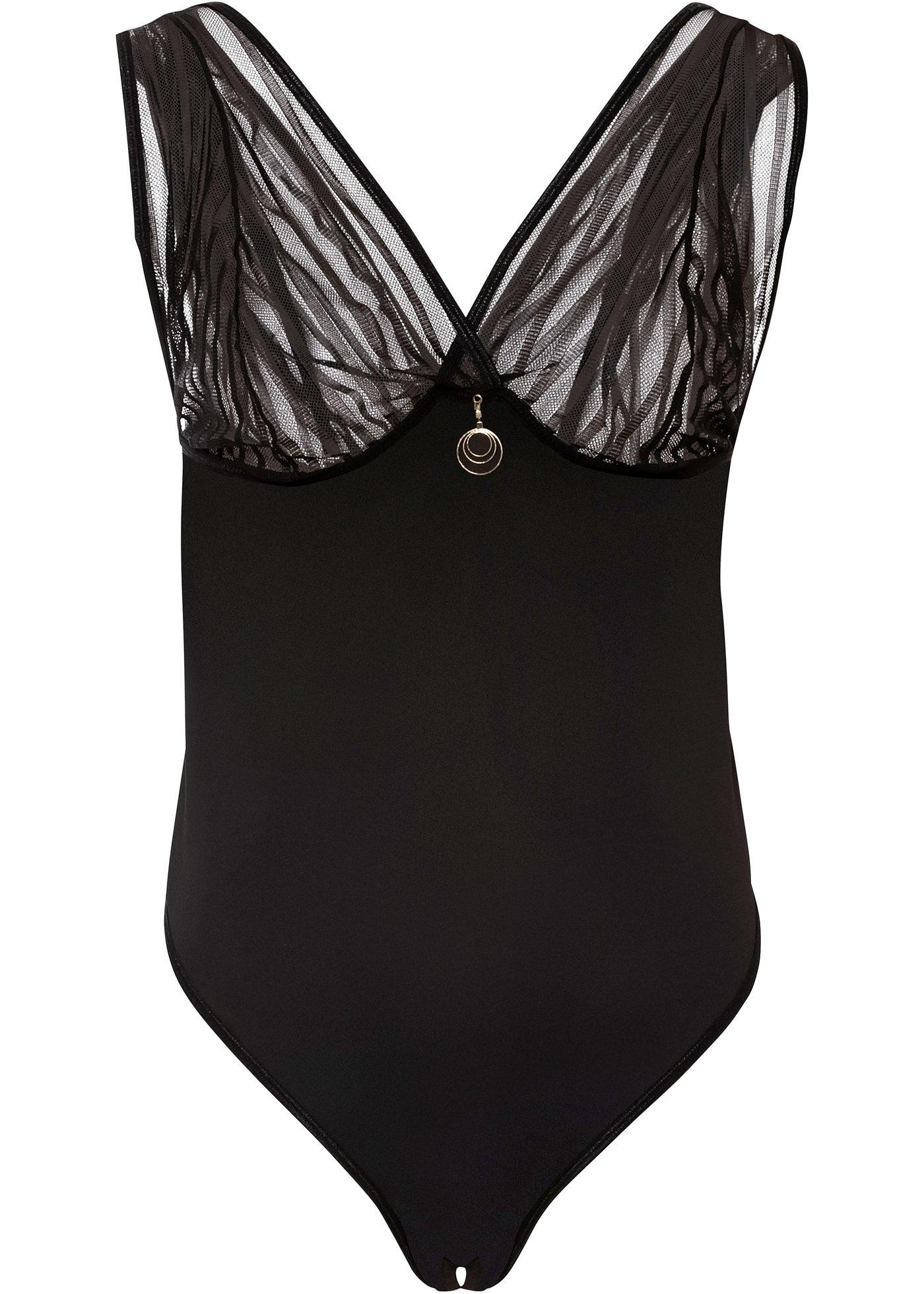 Elegante body met een spannend mesh detail - zwart
