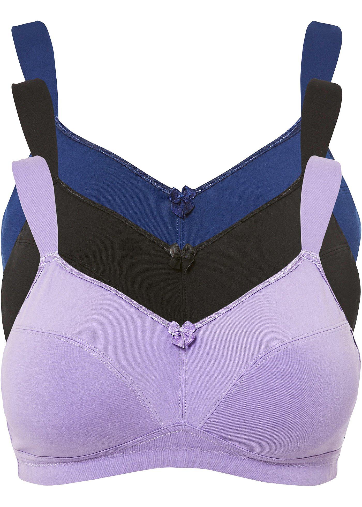 Comfortabele bh in een set van 3 met katoen - lichtpaars+zwart ...