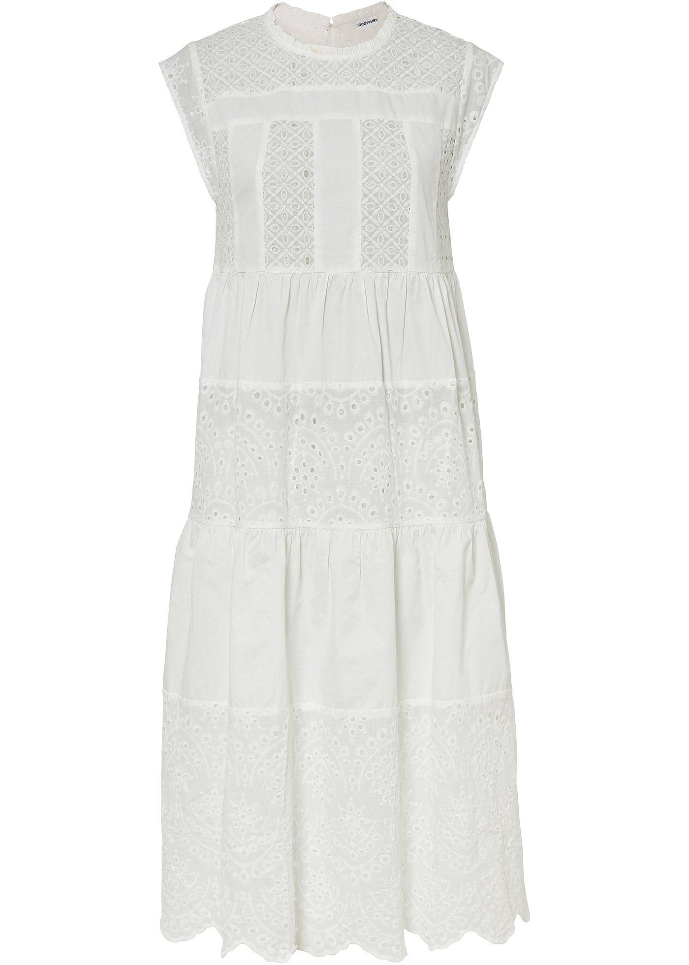 Romantische midi jurk met kant - wit, regular