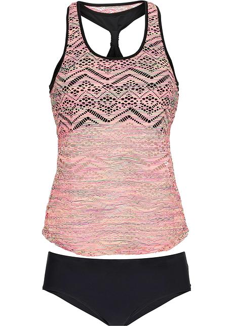 Trendy tankini met een stylish gehaakt patroon en een racerback - pink ...
