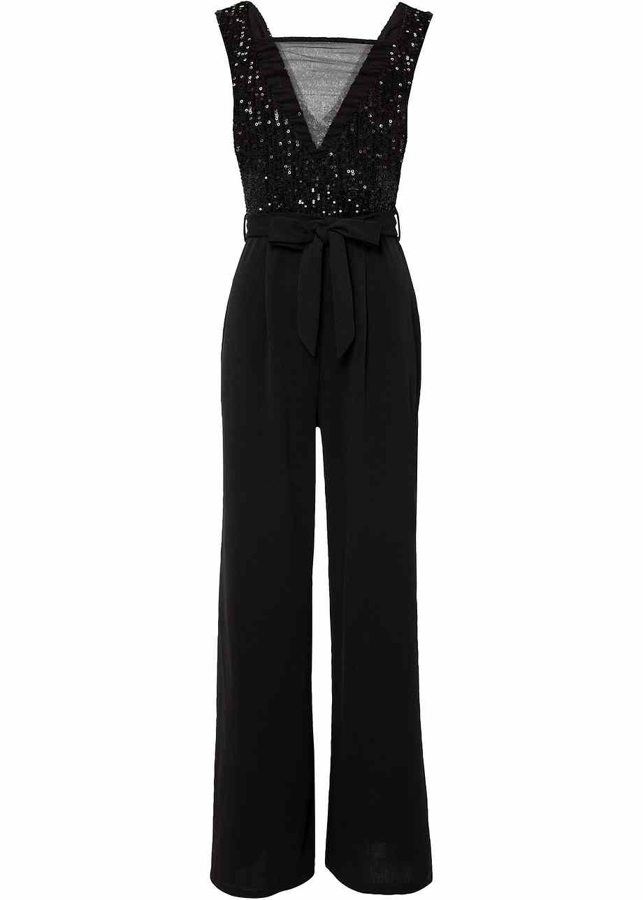 Elegant En Trendy Party Jumpsuit Met Pailletten En Netweefsel Bij Het