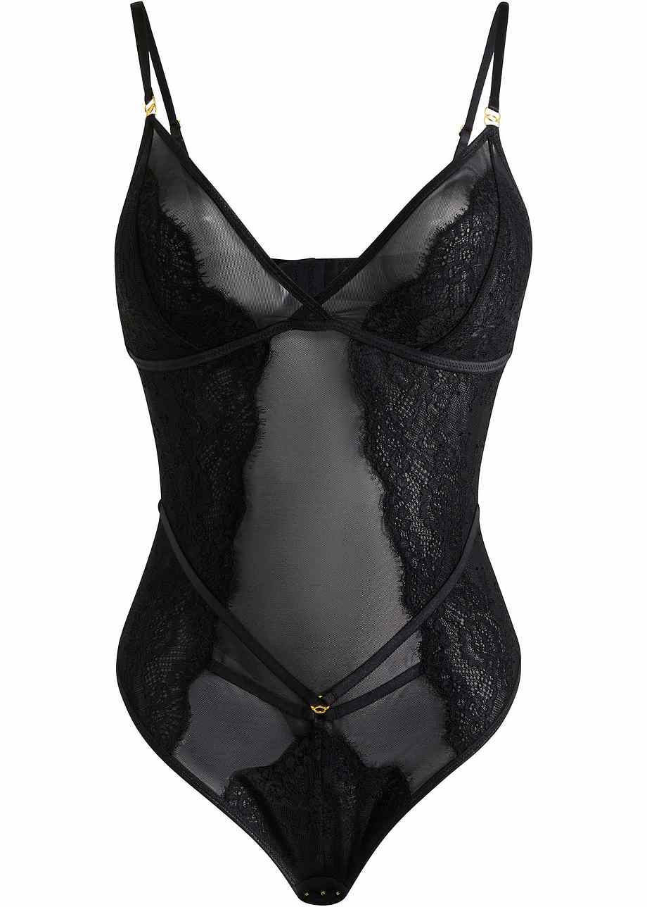 Elegante stringbody met prachtige details op heuphoogte - zwart