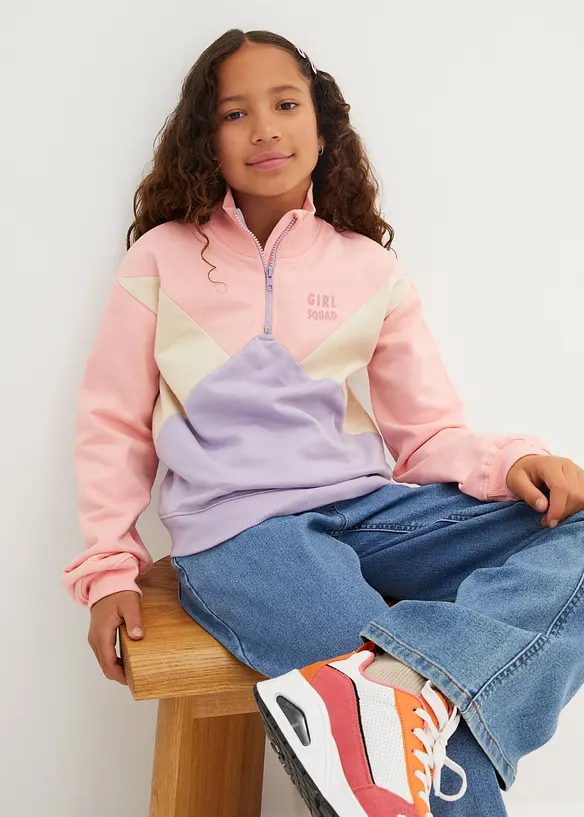 Trendy sweater voor meiden in leuke kleuren - mauve/lichtsand/soft roze